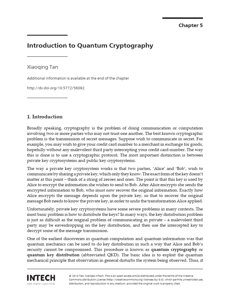 InTech-Introduction to Quantum Cryptography | PDF | Public Key Cryptography | Quantum Entanglement