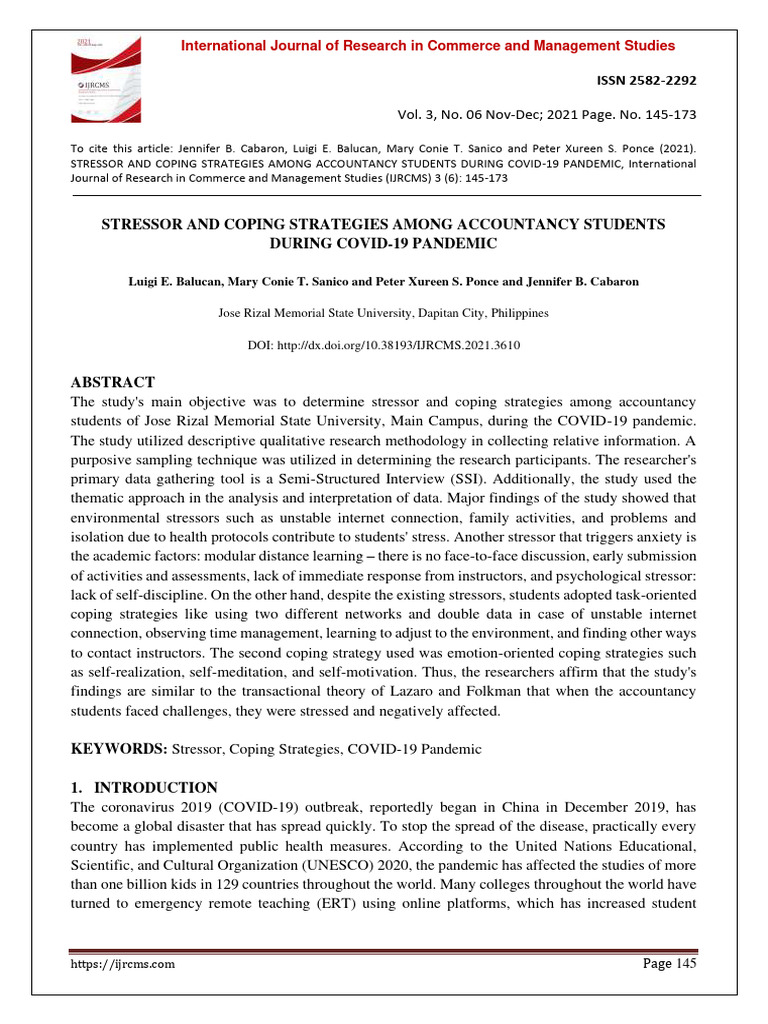 Stressor and Coping Strategies Among Acc | PDF | Stress (Biology) | Qualitative Research