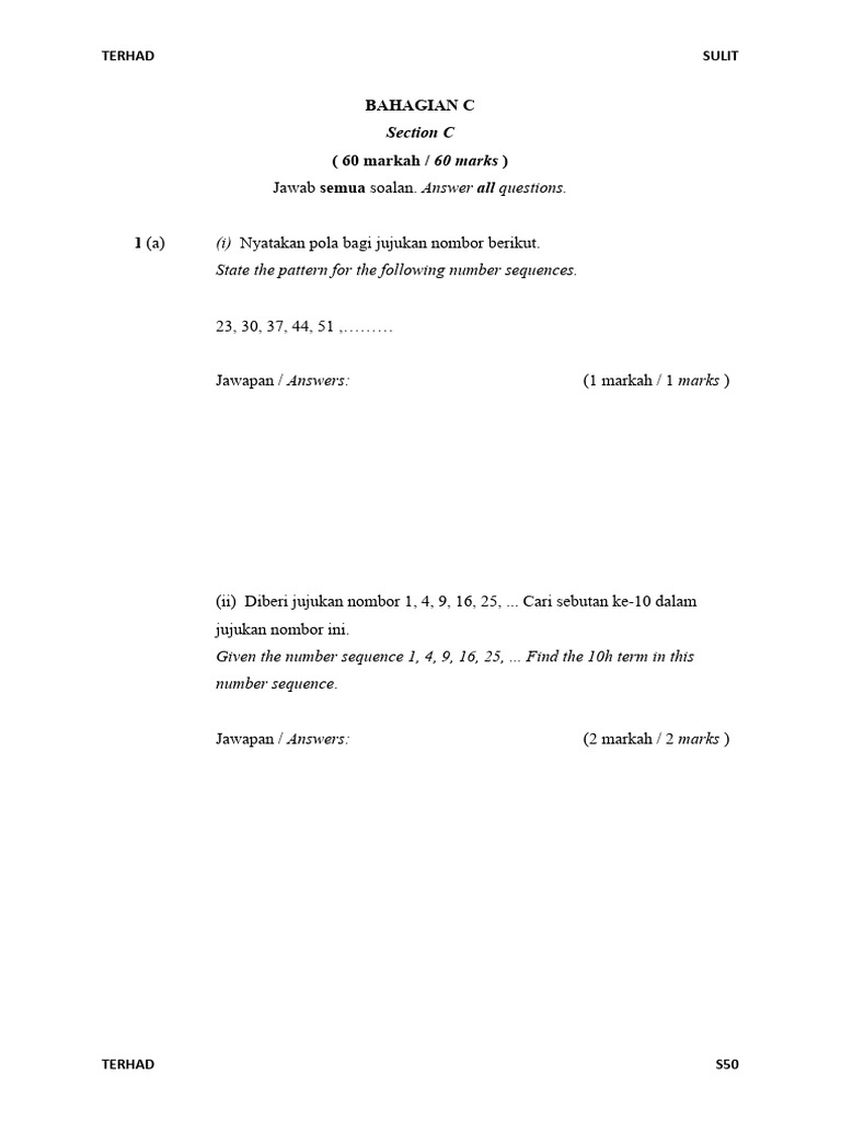 UASA MATEMATIK Bahagian C 6 | PDF
