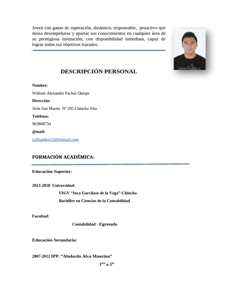 CV-William Pachas Quispe 2024 | PDF | Contabilidad