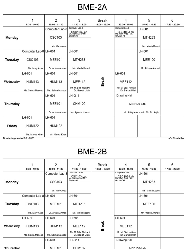 Time Table Class Wise SP25 Wef 24-02-25 | PDF