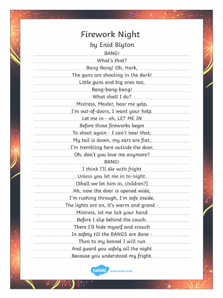 Firework Night by Enid Blyton Poem | PDF