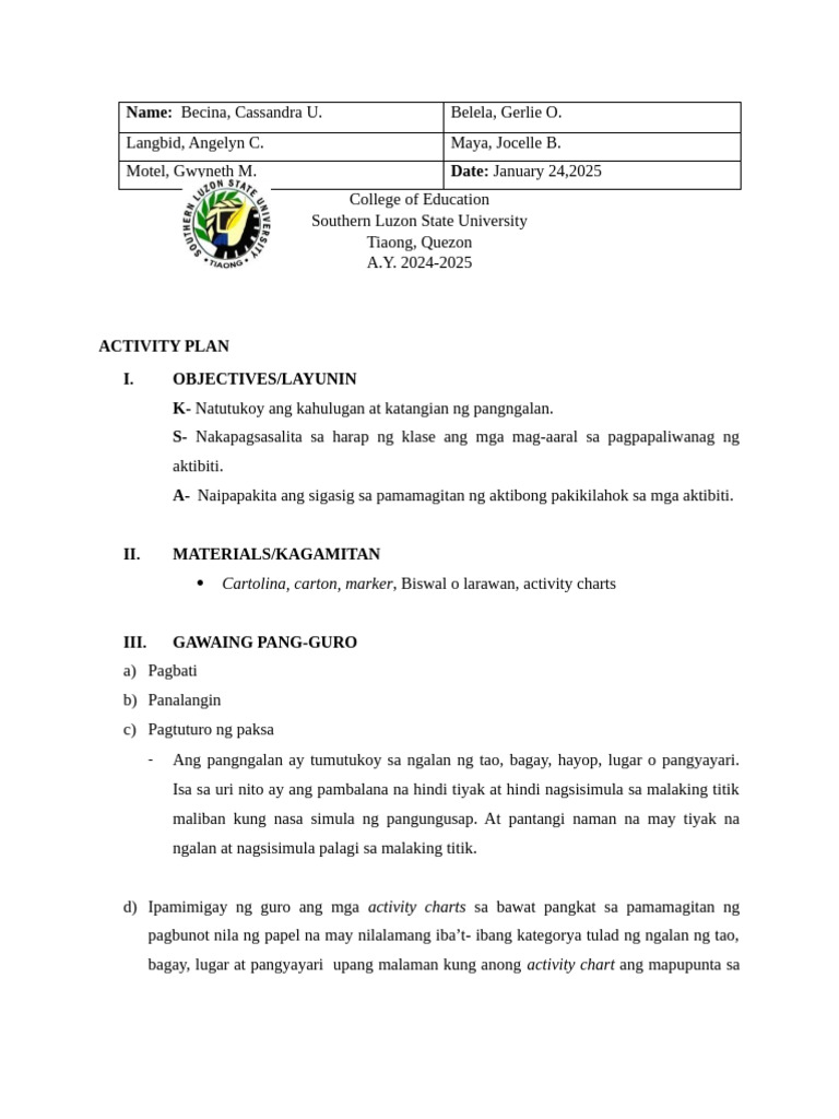 Activity Plan MTB | PDF