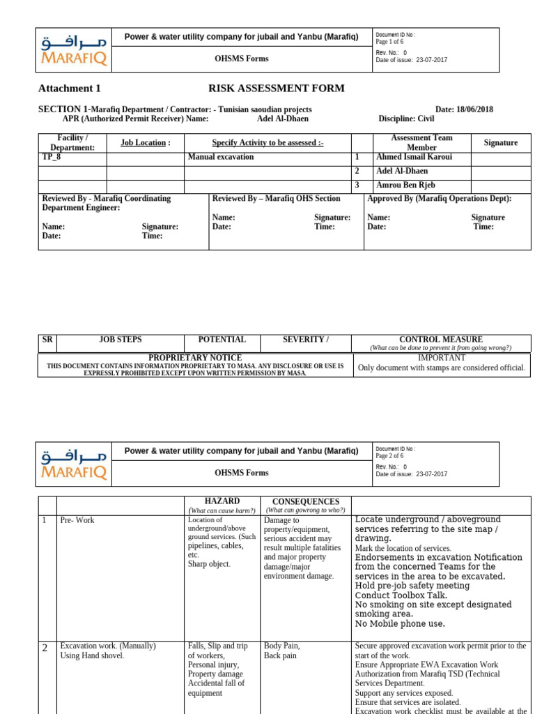 Risk Assessment Manual Excavation | PDF | Personal Protective Equipment ...