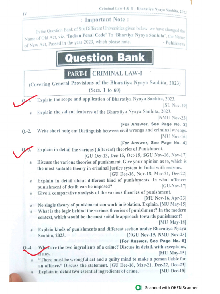 Bns Imp Questions Paper-1 | PDF