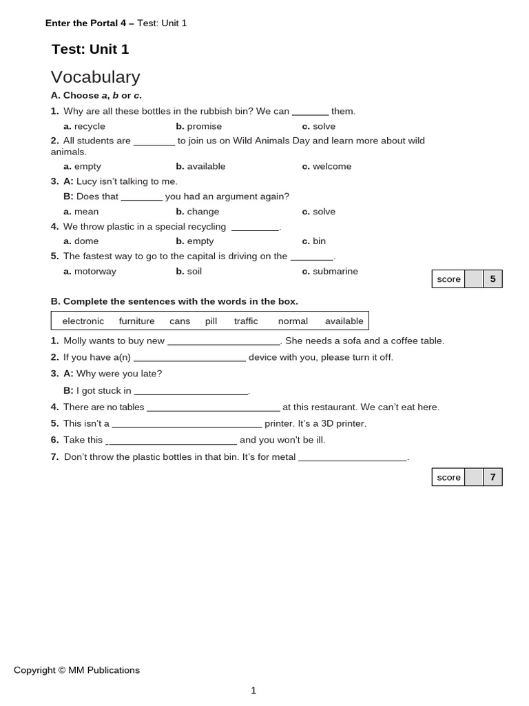 Enter The Portal 4 Unit Test 1 | PDF