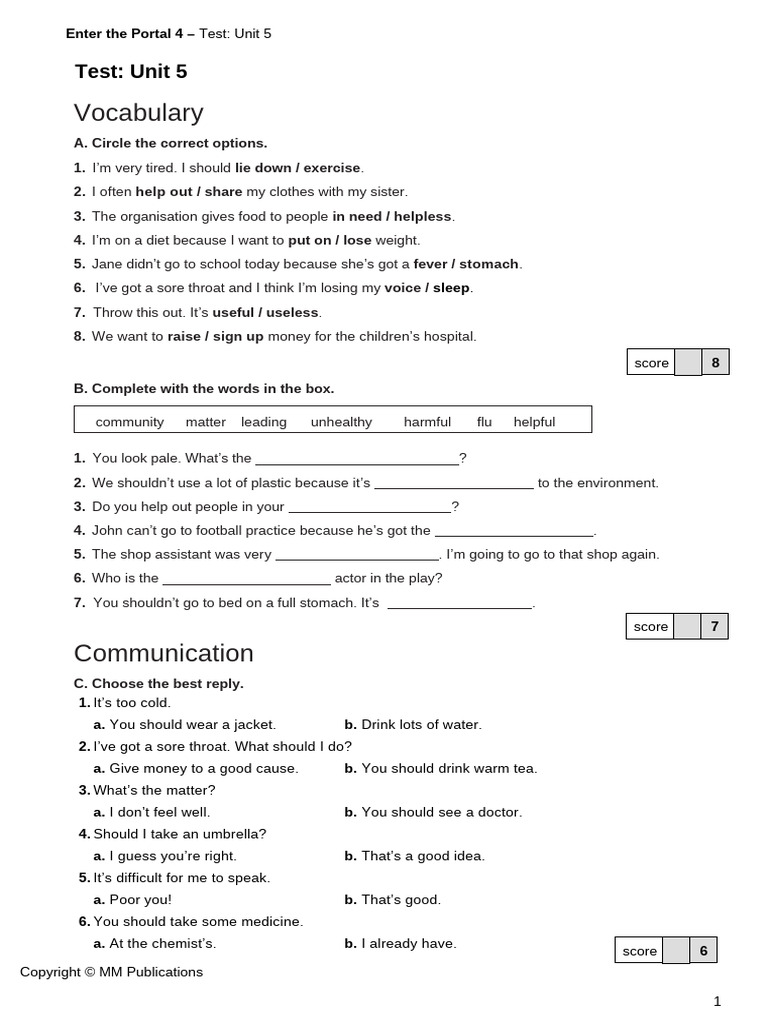 Portal 4 Unit 5 Test: Vocabulary & Grammar | PDF