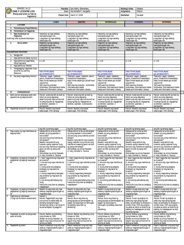 Q4 DLL Filipino Week 4 | PDF