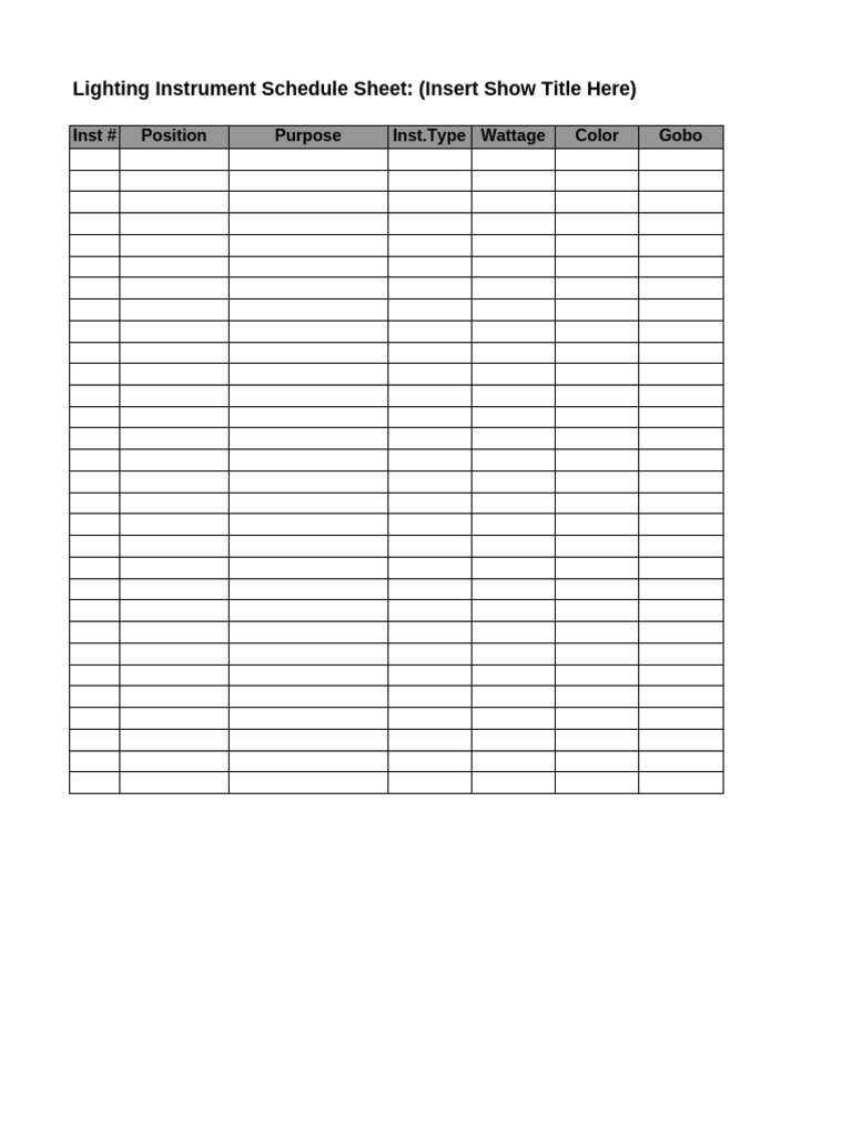 Instrument Schedule Template | PDF