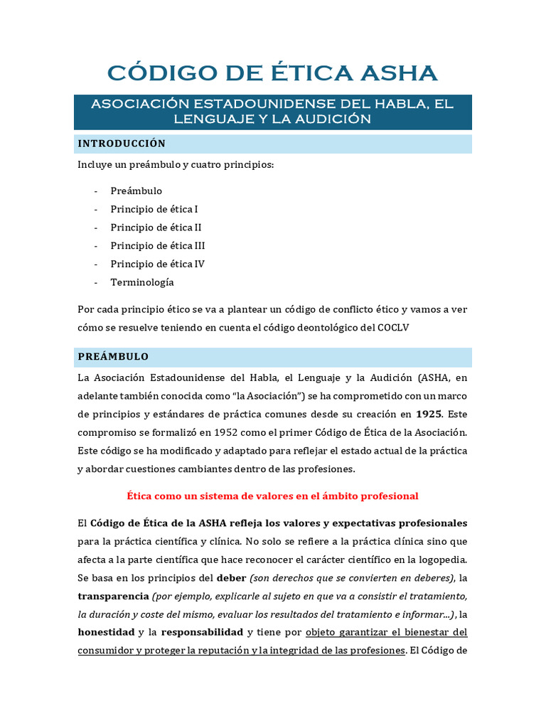 Código de Ética Asha | PDF | Violación | Escuelas