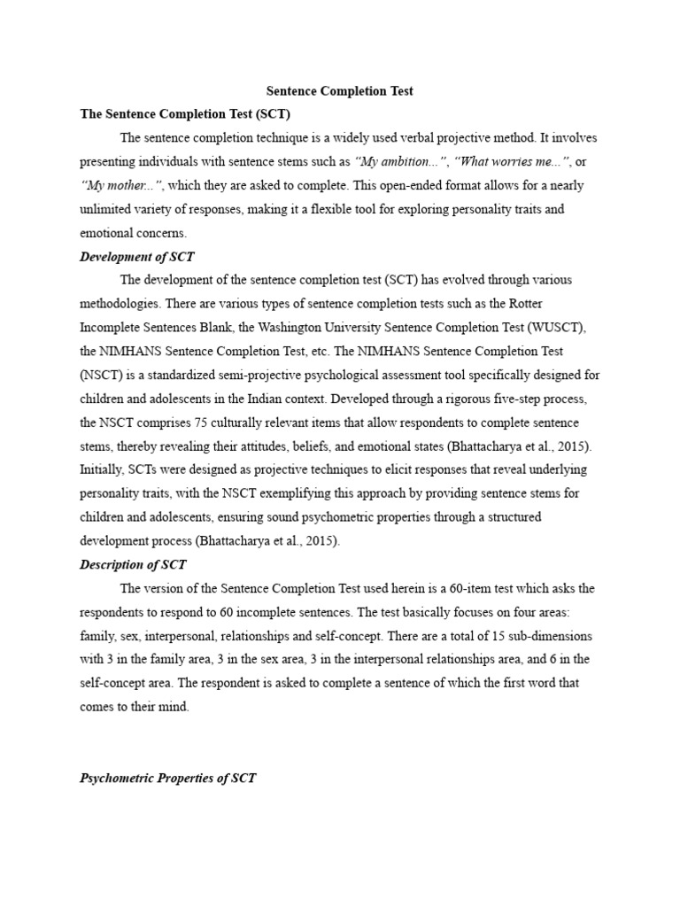 Sentence Completion Test | PDF | Self Esteem | Self Concept