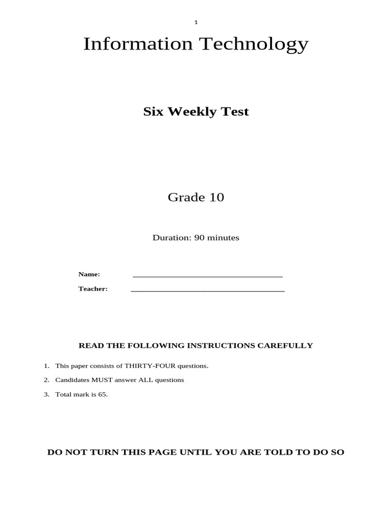 Grade 10 Six Weekly Test 2025 | PDF | Computer Data Storage | Read Only ...