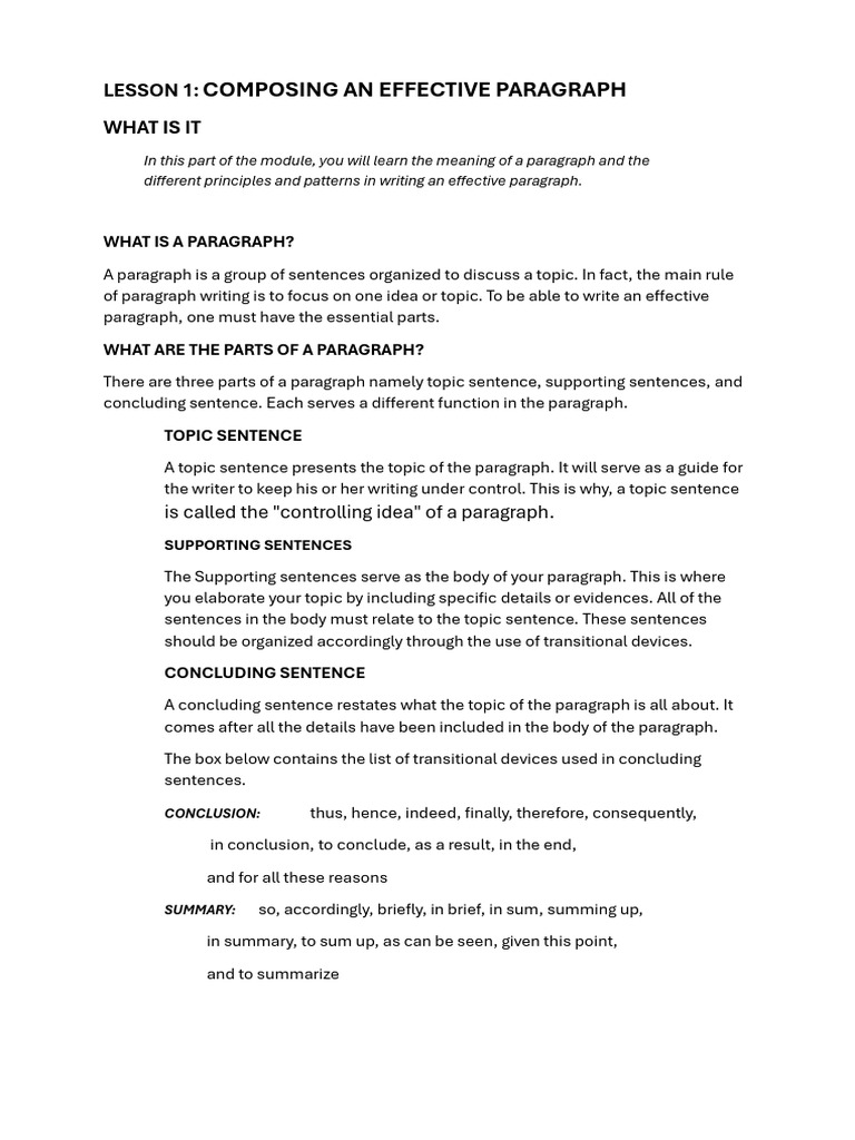 Composing-a-Paragraph | PDF | Subject (Grammar) | Paragraph
