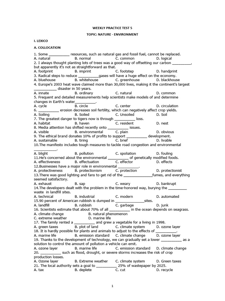 WEEKLY PRACTICE TEST 5 | PDF | Climate Change | Extreme Weather