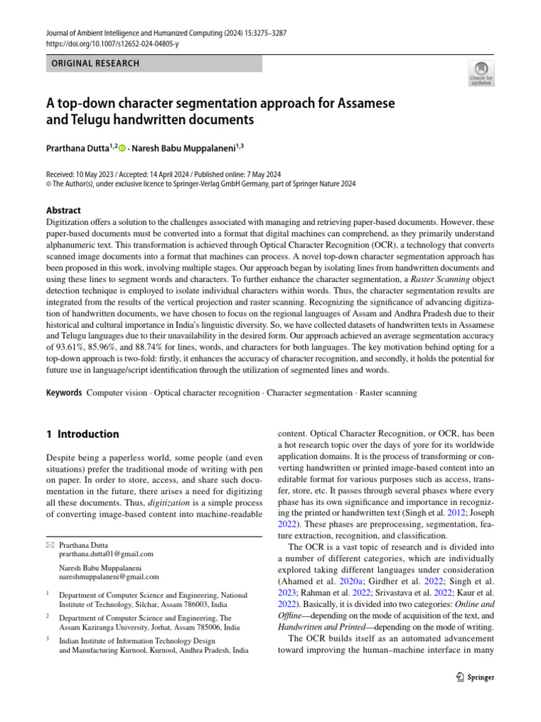 A Top-Down Character Segmentation Approach For Assamese and Telugu Handwritten Documents | PDF ...