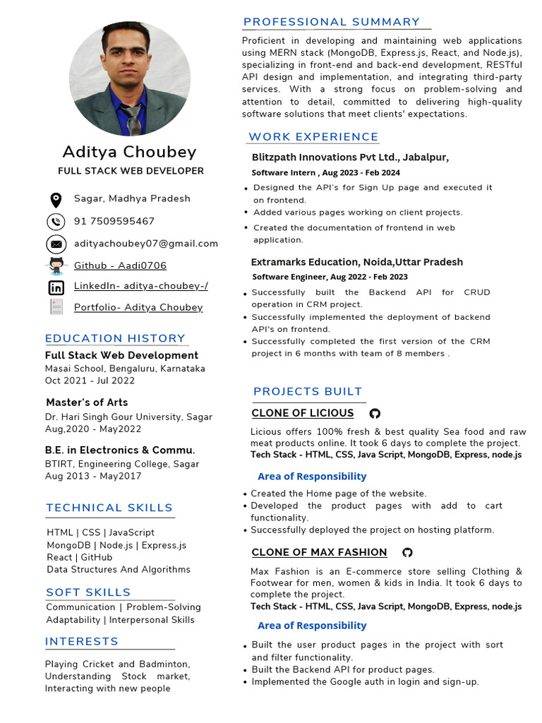Aditya-Choubey-Resume - Aditya Choubey | PDF | Java Script | Web Development