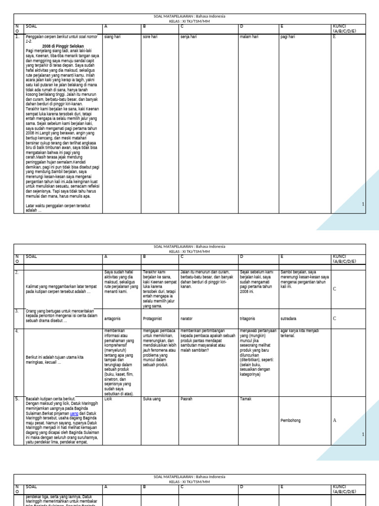 Soal B.indonesia Xi CBT 2016 | PDF