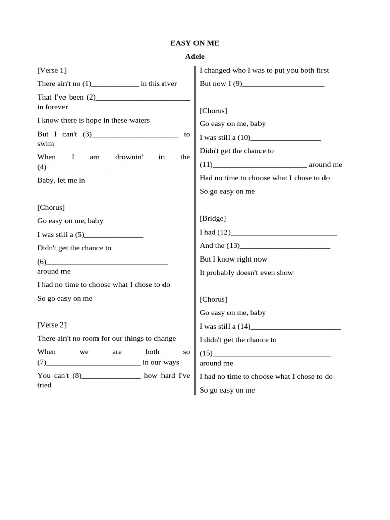 Song Lyrics Analysis and Fill-in-the-Blanks | PDF
