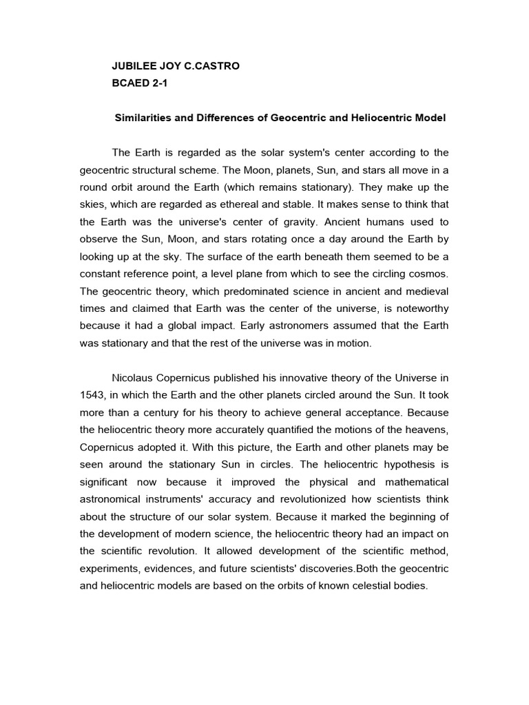 Geocentric vs. Heliocentric Models | PDF