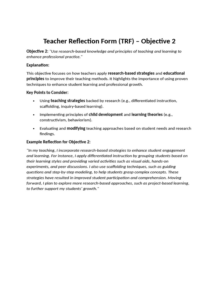 Teacher Reflection Form 2 | PDF