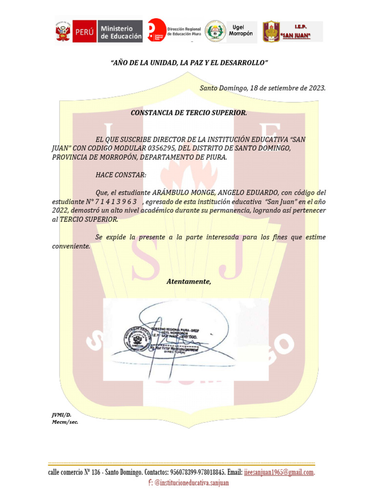 Constancia TERCIO SUPERIOR | PDF