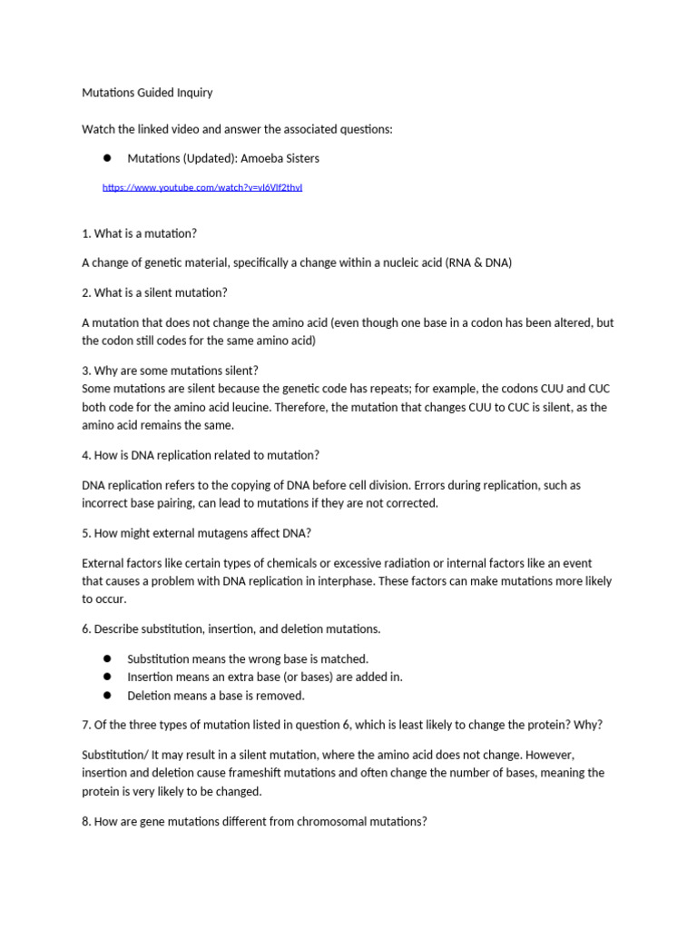 Mutations Guided Inquiry | PDF | Mutation | Point Mutation
