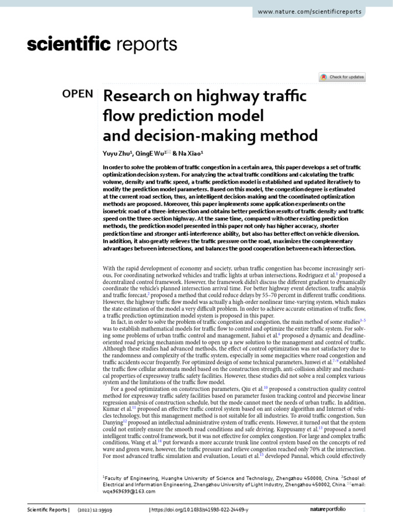 Research On Highway Traffic Flow Prediction Model and Decision Making ...