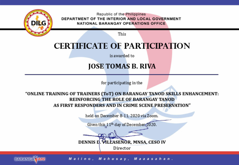 2 Online Training of Trainers (Tot) on Barangay Tanod Skills Enhancement | PDF