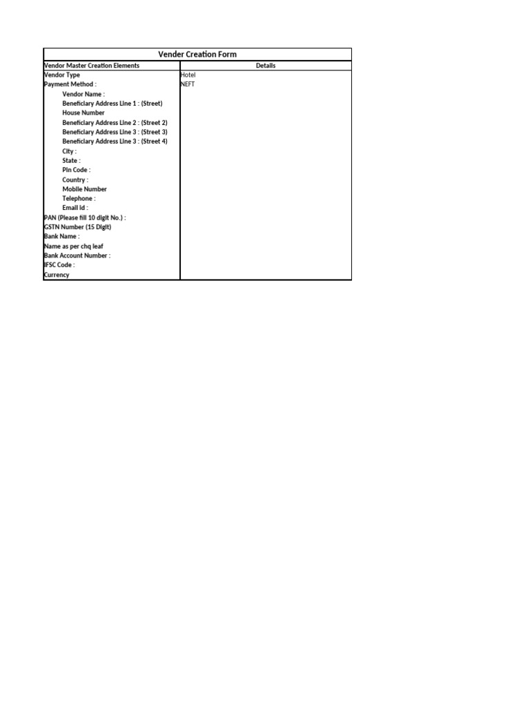 Vendor Creation Form | PDF