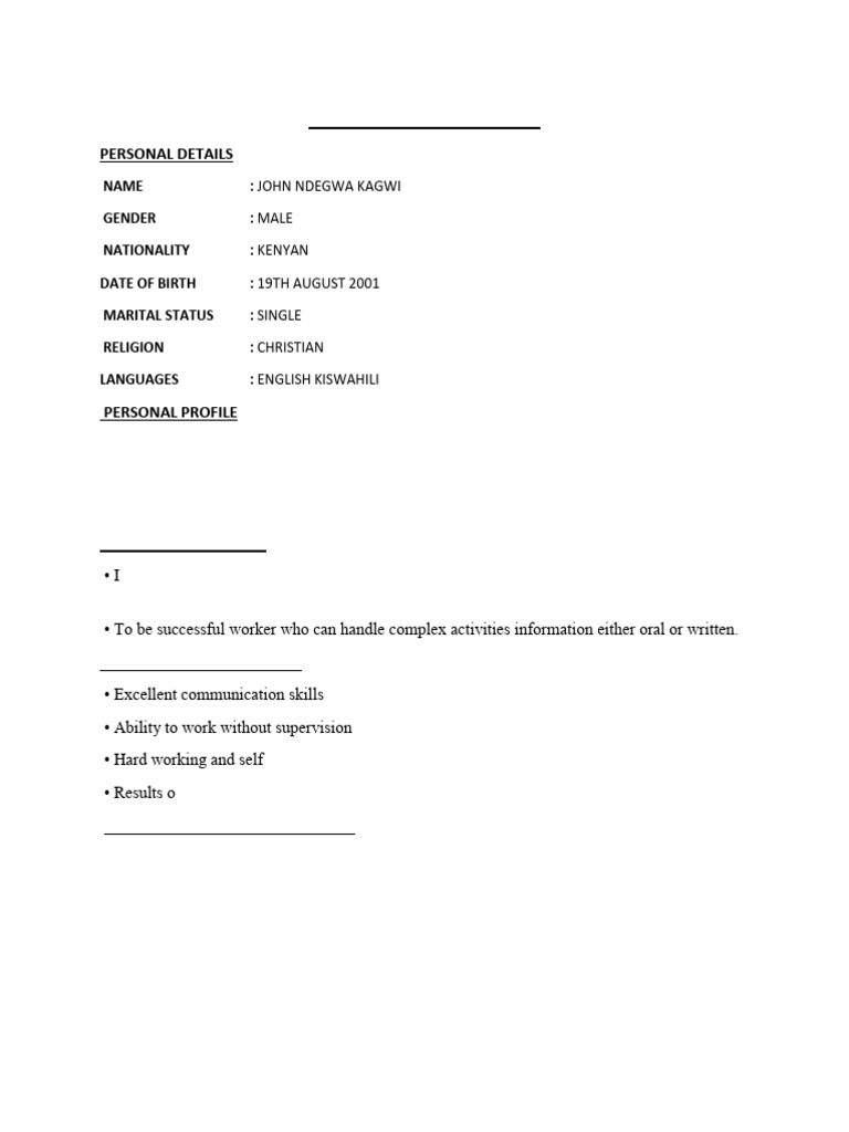 John Ndegwa Kagwi Cv Summary Pdf