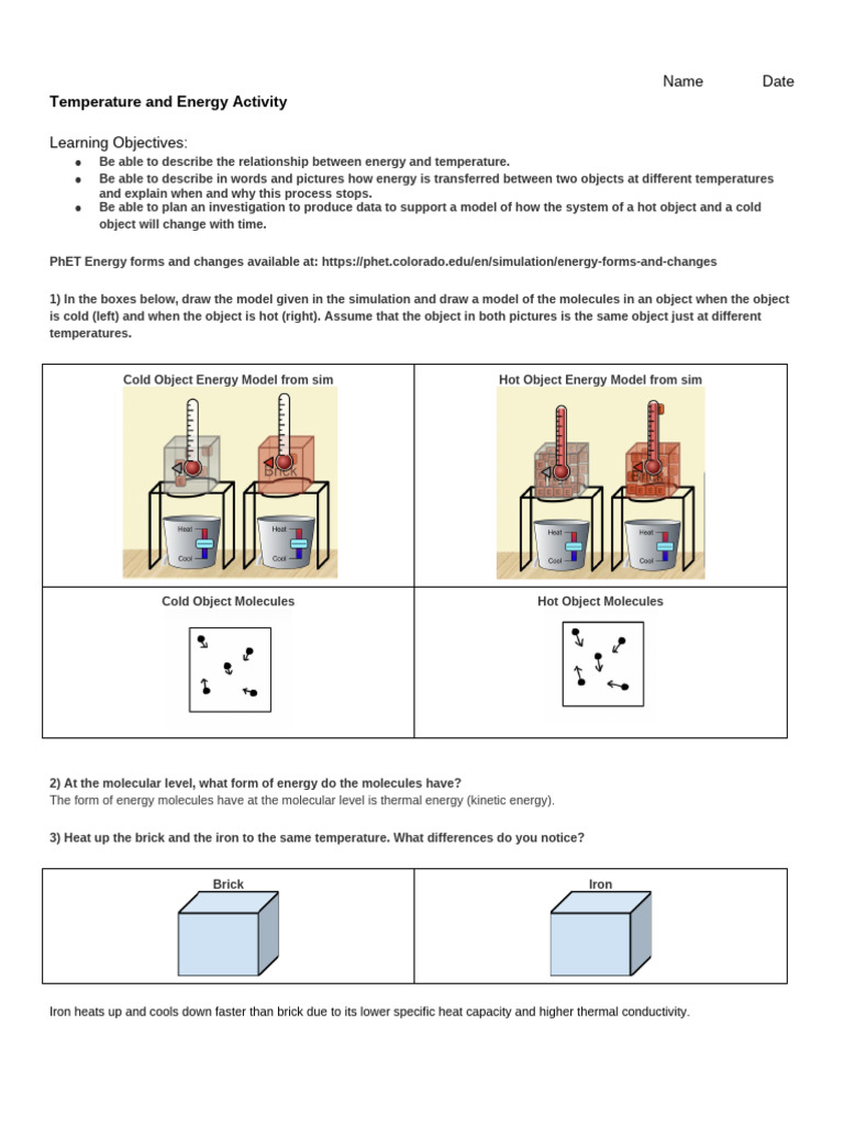 Temperature and Energy Student Handout1 | PDF | Temperature | Heat
