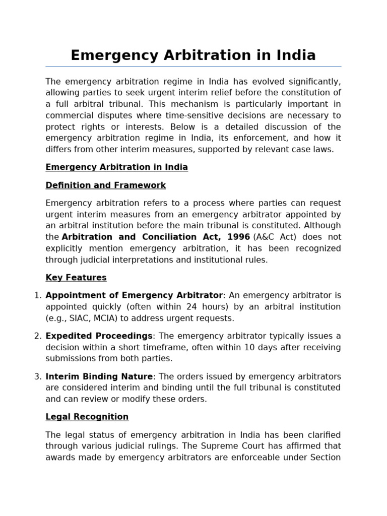 Emergency Arbitration in India Explained | PDF | Arbitration | Arbitral ...