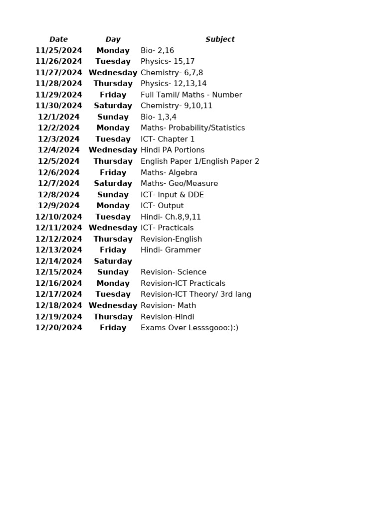 Exam Timetable 2024-2025 Grade-8 | PDF