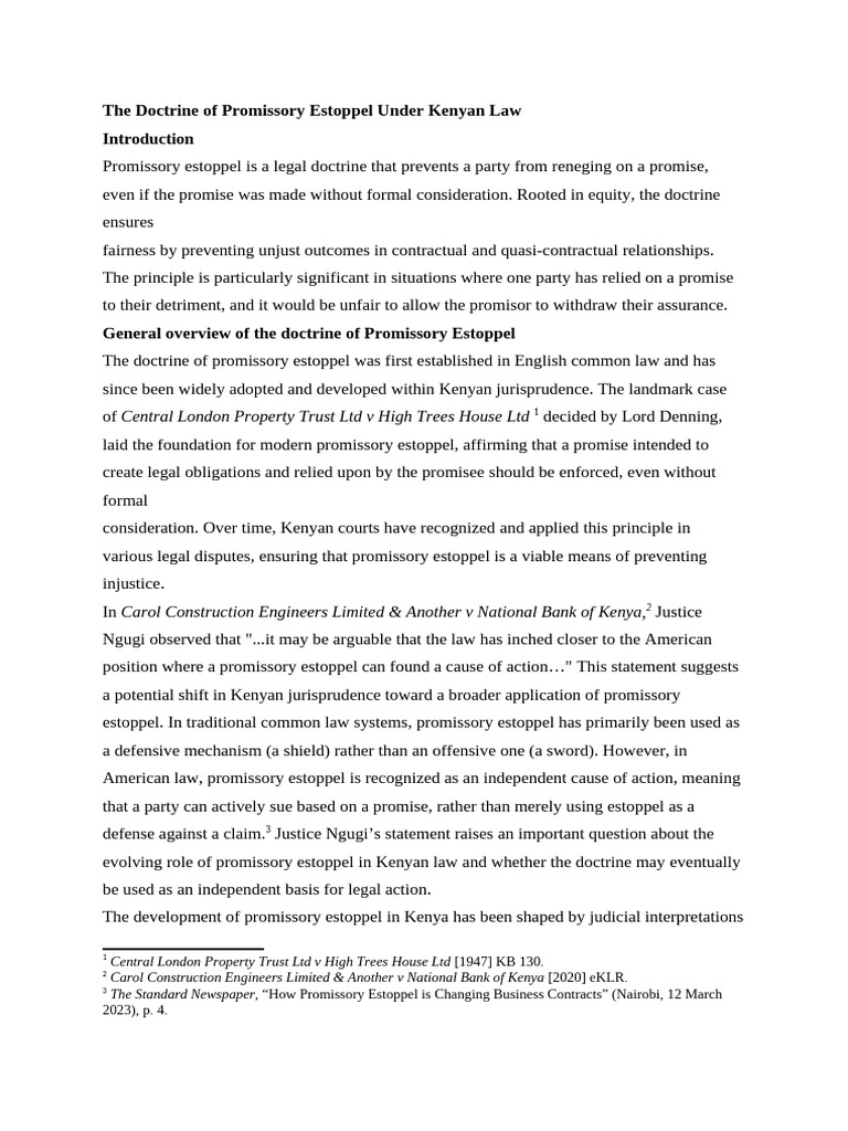 Promissory Estoppel in Kenyan Law | PDF | Estoppel | Legal Concepts