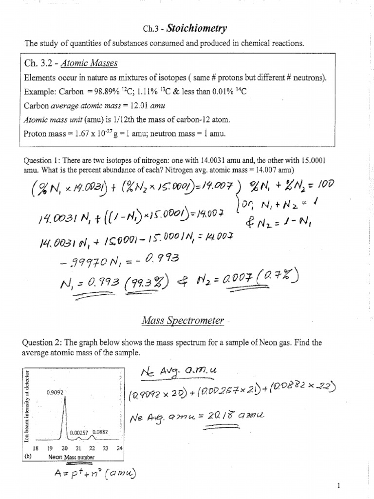 CH 3 Stoichiometry Notes Hndout 1718 - Key | PDF | Chemical Elements ...