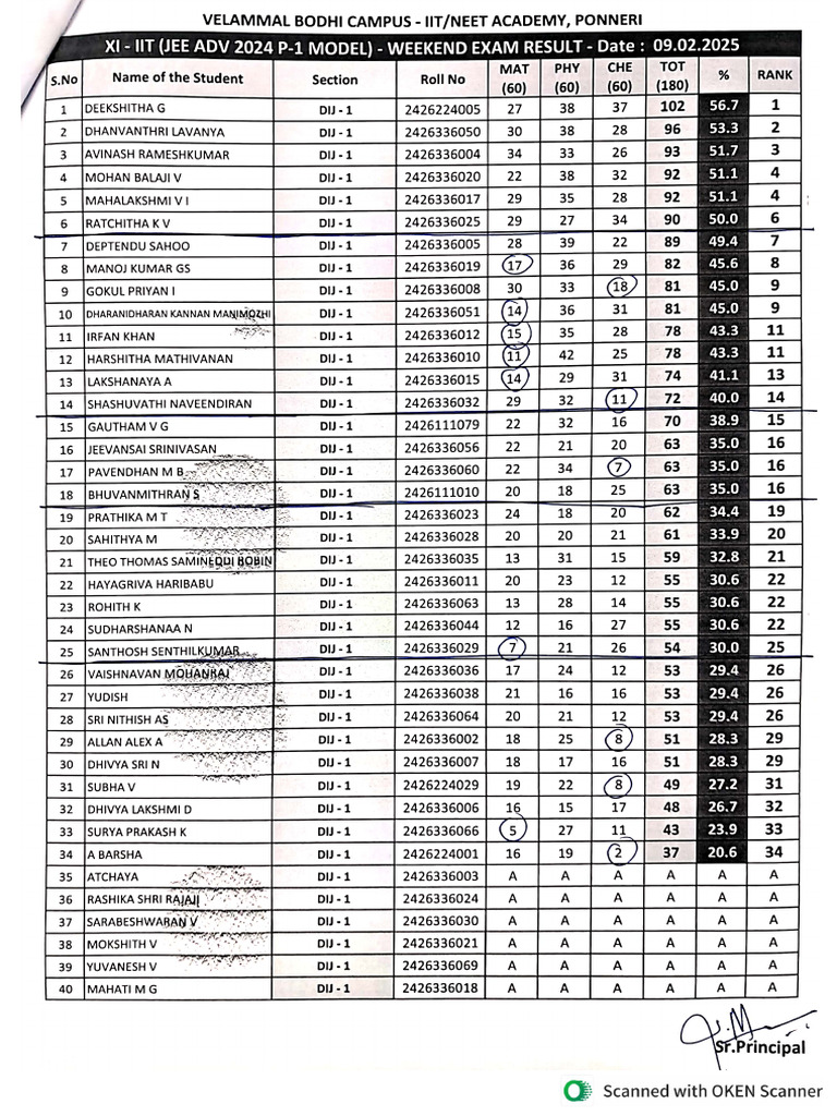 XI IIT Day Result 09-02-2025 | PDF