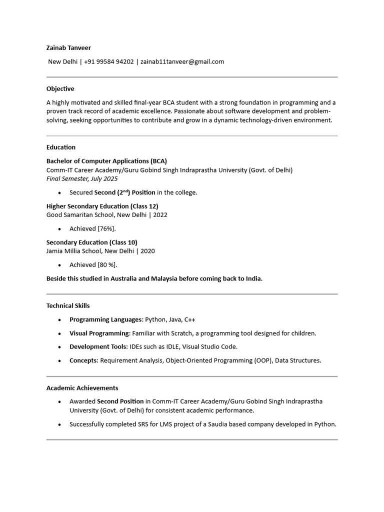 Zainab Tanveer CV | PDF