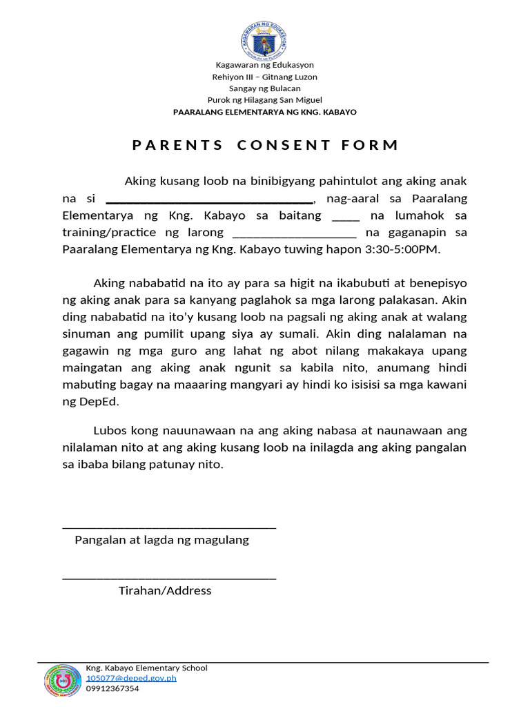 Parents Consent Form | PDF
