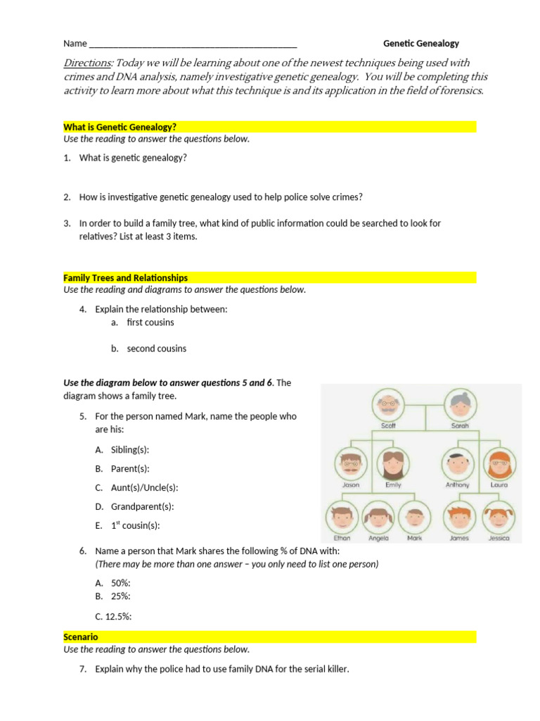 Forensics Genetic Genealogy Activity WS | PDF | Genealogy | Kinship And ...