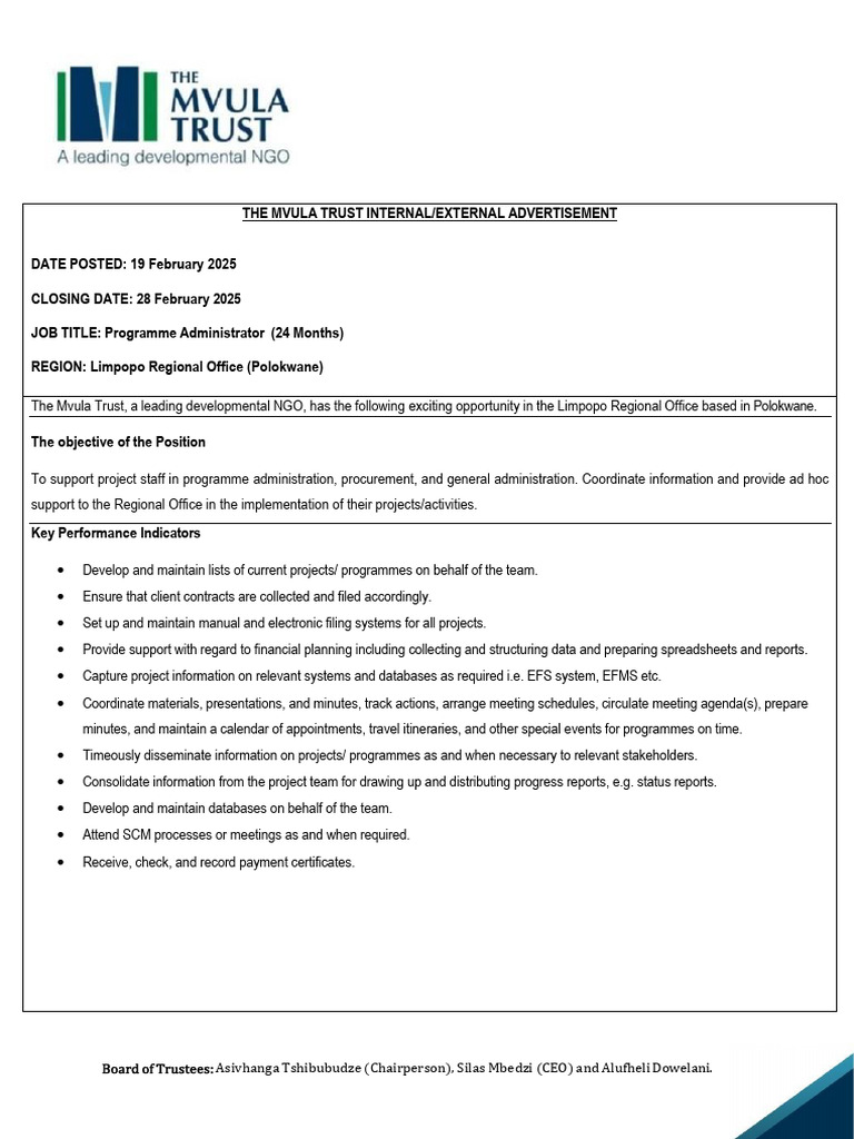 Job Advert - Programme Administrator | PDF | Databases | Business