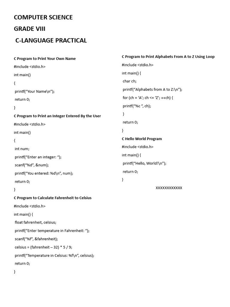 COMPUTER SCIENCE C-Language Practical | PDF