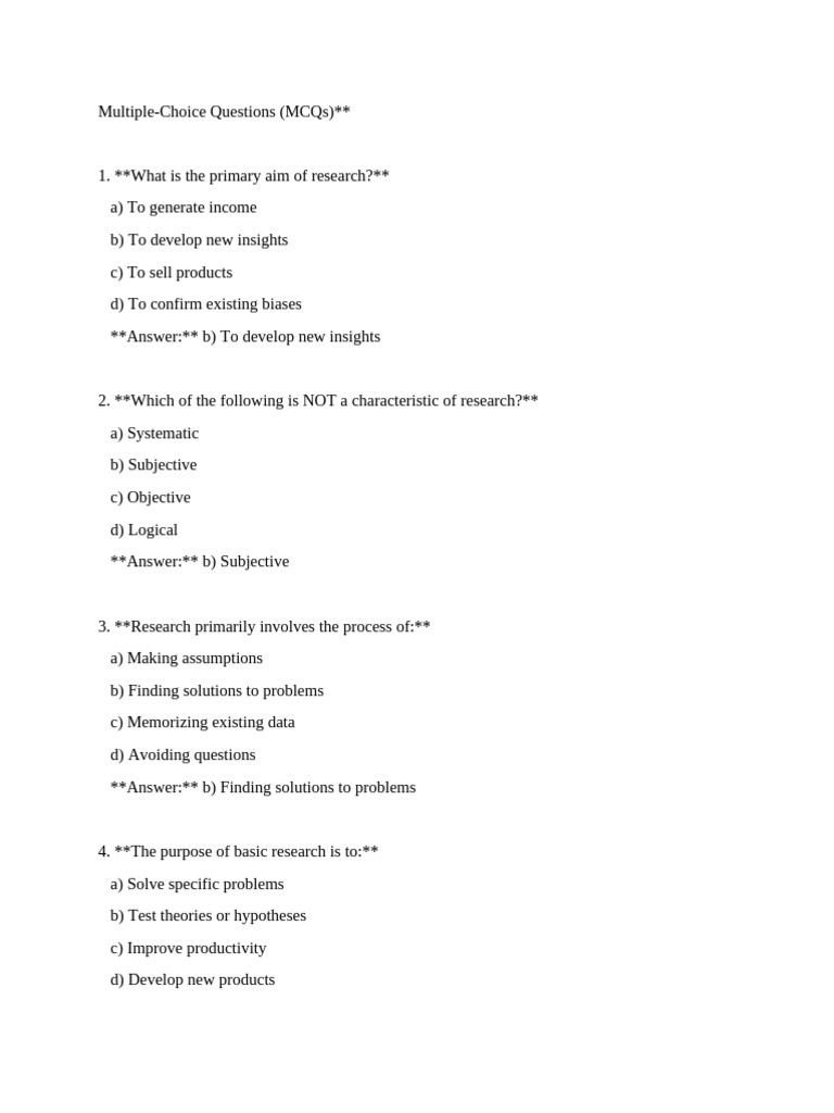 True/False Questions on Research Concepts | PDF | Level Of Measurement ...