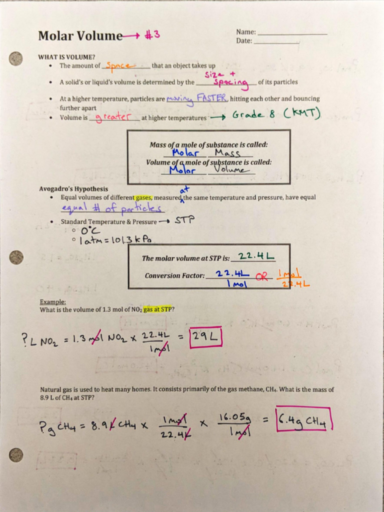 Notes - Molar Volume Key | PDF