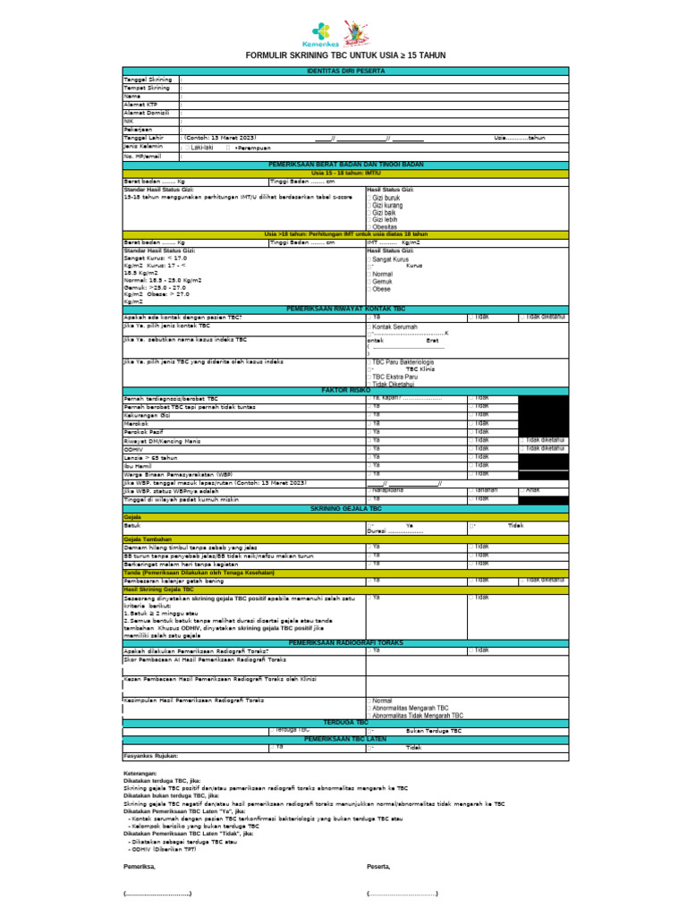 v2 - 070824 - Formulir Skrining TBC Lebih Dari Sama Dengan 15 Tahun | PDF