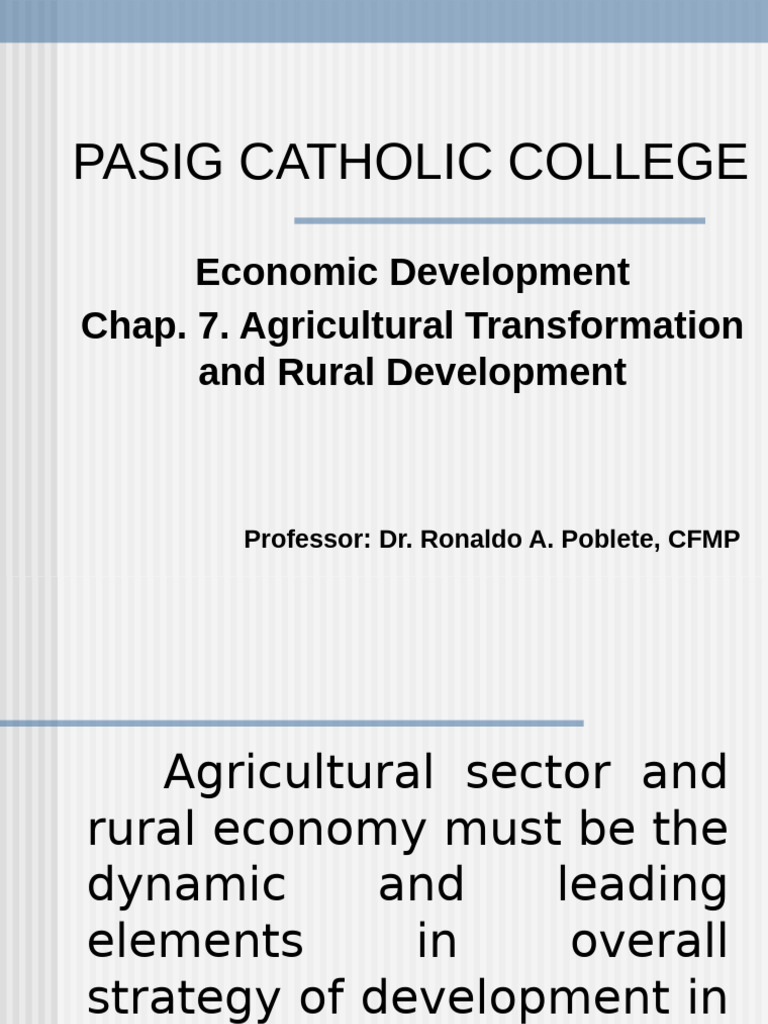 Chap. 7. Agricultural Transformation and Rural Development | PDF ...