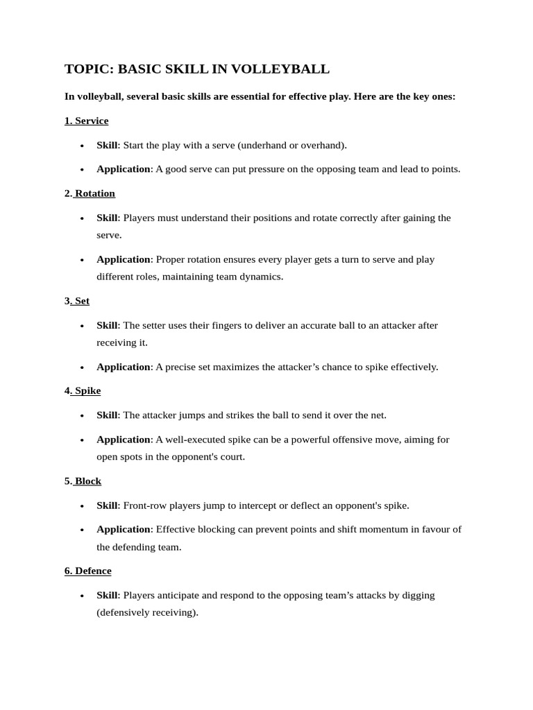 Essential Volleyball Skills Explained | PDF | Volleyball | Ball Games