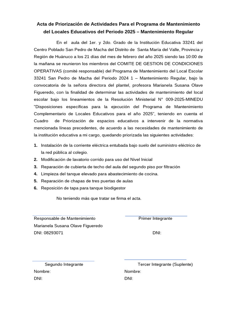 Priorización de Mantenimiento Escolar 2025 | PDF