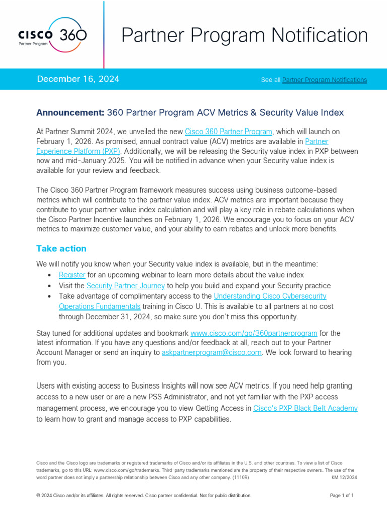 Cisco 360 Partner Program Security Index Notification | PDF | Computing