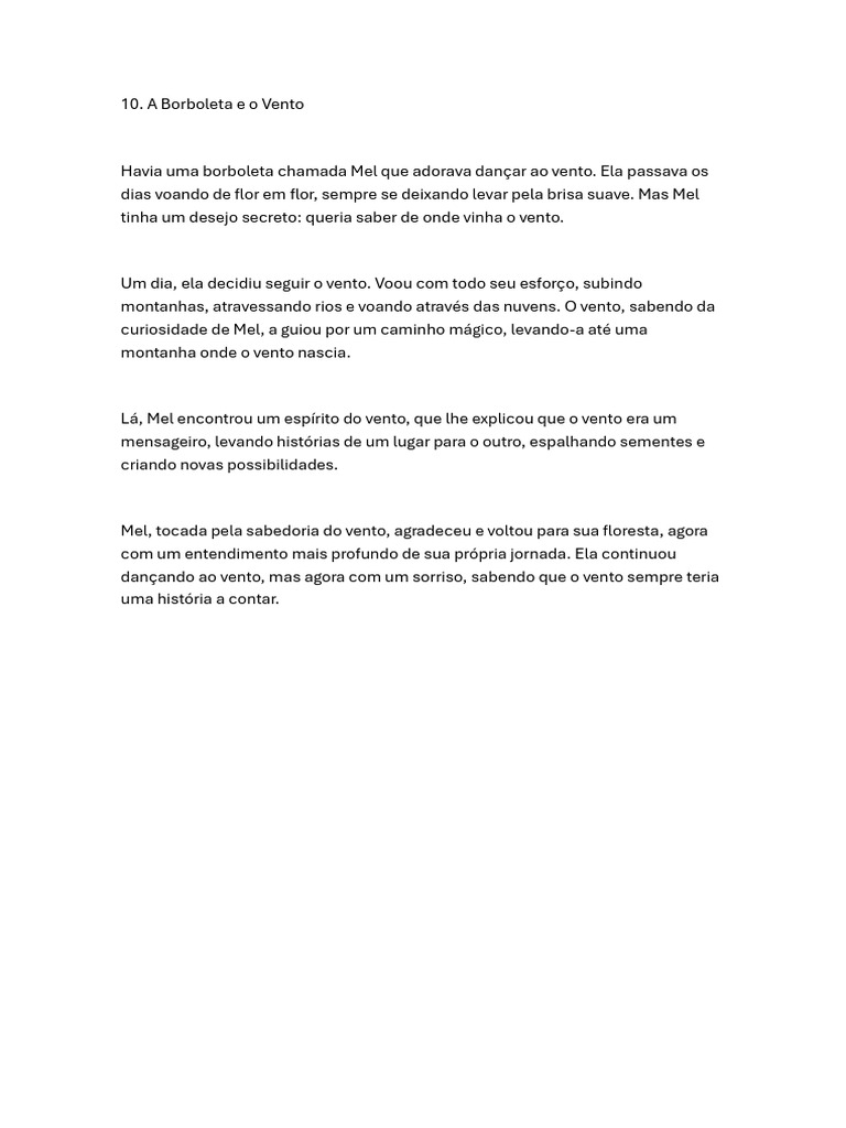 A Jornada da Borboleta Mel e o Vento | PDF