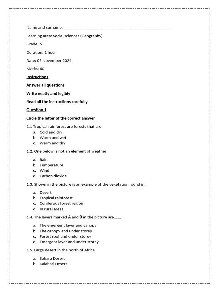 Geography Grade 6 Term 4 | PDF | Rainforest | Forests